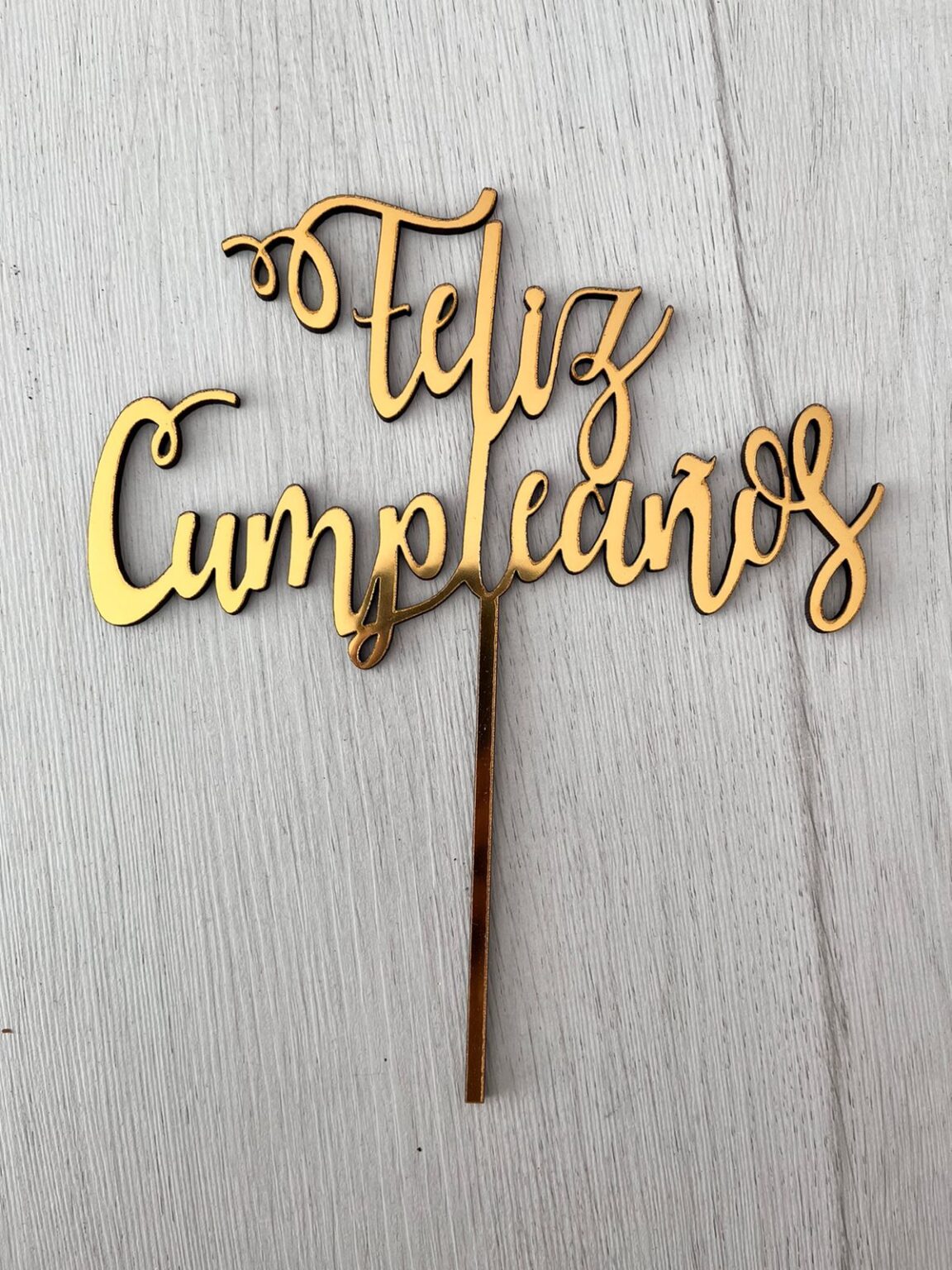 topper MDF feliz cumpleaños dorado